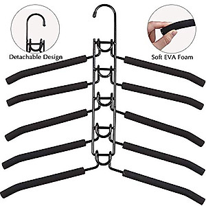 CESHUMD Space Saving Hangers for Clothes Detachable 5 Layers Stainless Steel Non-Slip Foam Padded Velvet Skirt Hangers Metal Closet Storage Organizer for Suits Pants Shirts Jeans 5-Tier Black