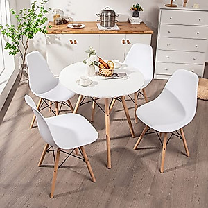 Giantex 5-Piece Dining Table Set, Modern Round Dining Table & 4 DSW Chairs W/Solid Wood Legs, Dining Room Set, Farmhouse Home Furniture for Kitchen Restaurant, Dining Table Set for 4, White