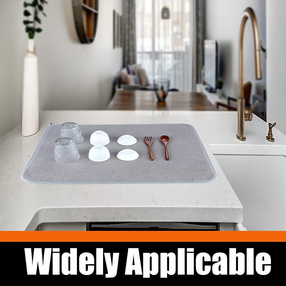 CIYSHO 2 Pack Dish Drying Mat for Kitchen Counter, 24 x 17 Inch Microfiber Dishes Drainer Mats, Large Absorbent Dish Drying Pad for Countertop (Grey)