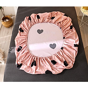 Girls Cute Heart Pattern Fitted Sheet for Kids King Size Lovely Pink Black Bedroom Decor Bed Sheet Set Girly Cartoon Love Geometric Bedding Set Children Modern Design Bed Cover with 2 Pillow Case