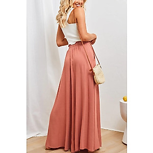 Wanzetaly Women's 2023 Fashion Casual Wide Leg Pants Elastic High Waisted Palazzo Pants with Pockets(0084-Orange-XL)