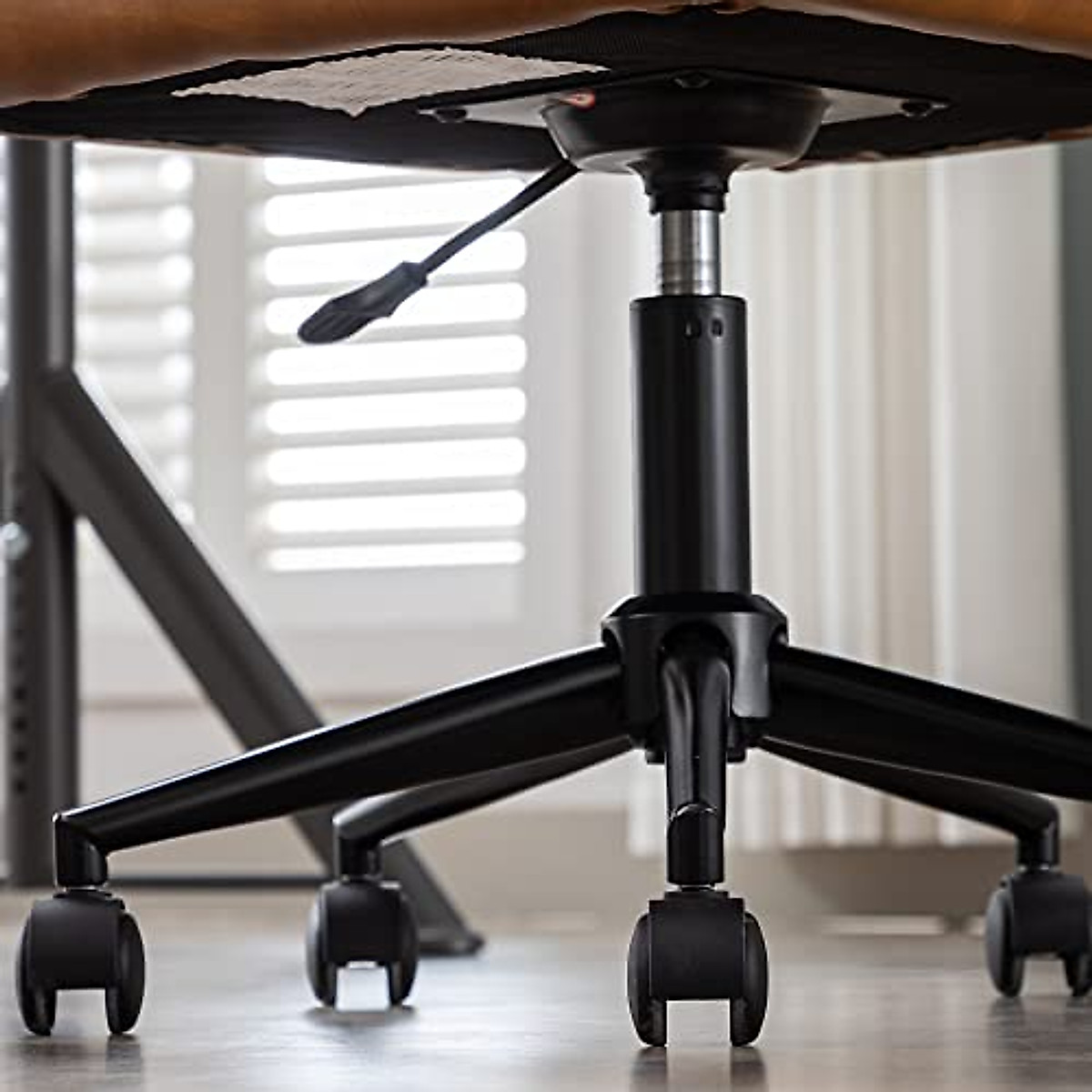 VESCASA Adjustable Home Office Desk Chair with Comfy Square Tufted Mid-Back, Faux Leather 360 Swivel Upholstered Task Armchair with Wheels for Teens Bedroom/Living Room, (Brown)