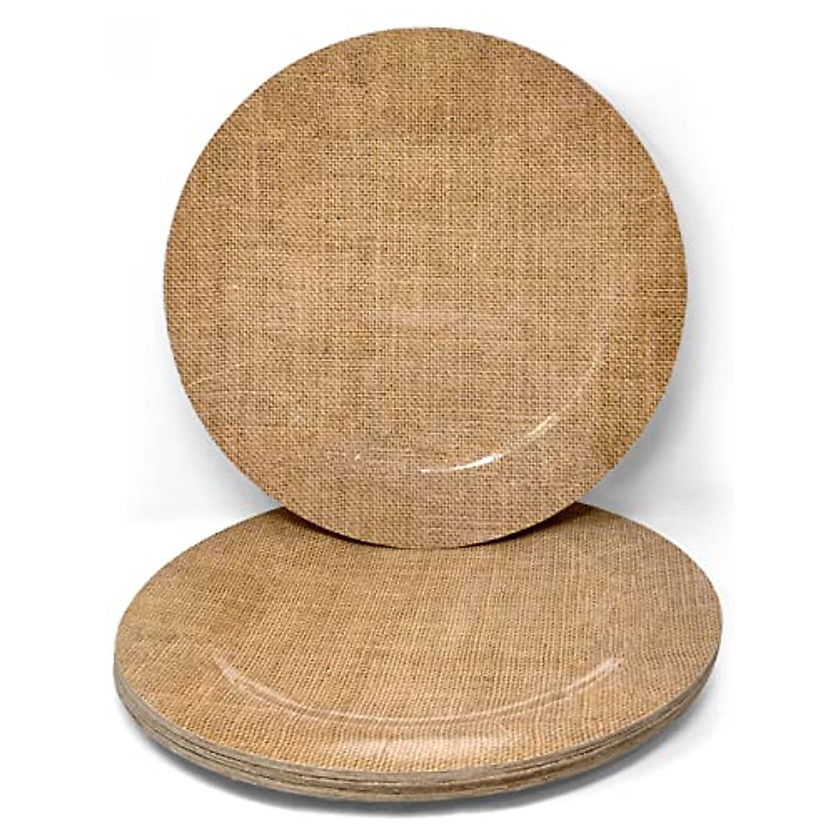 Gift Boutique 24 Disposable Burlap Round Charger Plates 13" Rustic Burlap Print Dinner Serving Tray Paper Cardboard Platter for Table Place Setting Wedding Decoration