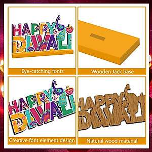 3Pcs Diwali Decorations Wooden Table Centerpieces, Happy Diwali Table Decorations for Indian Hindu Festival of Lights Party Diwali Decorations for Table