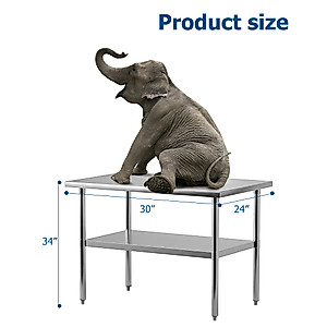 RIEDHOFF Stainless Steel Work Table 30" x 24" with Undershelf, [NSF Certified][Heavy Duty] Commercial Kitchen Prep Table for Home, Restaurant, Hotel, Silver