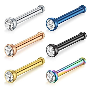 Tvoip 12Pcs 18G 316L Stainless Steel Crystal Nose Ring Women Girl Surgical Steel Nose Piercing Crystal Nose Stud Lot Body Jewelry