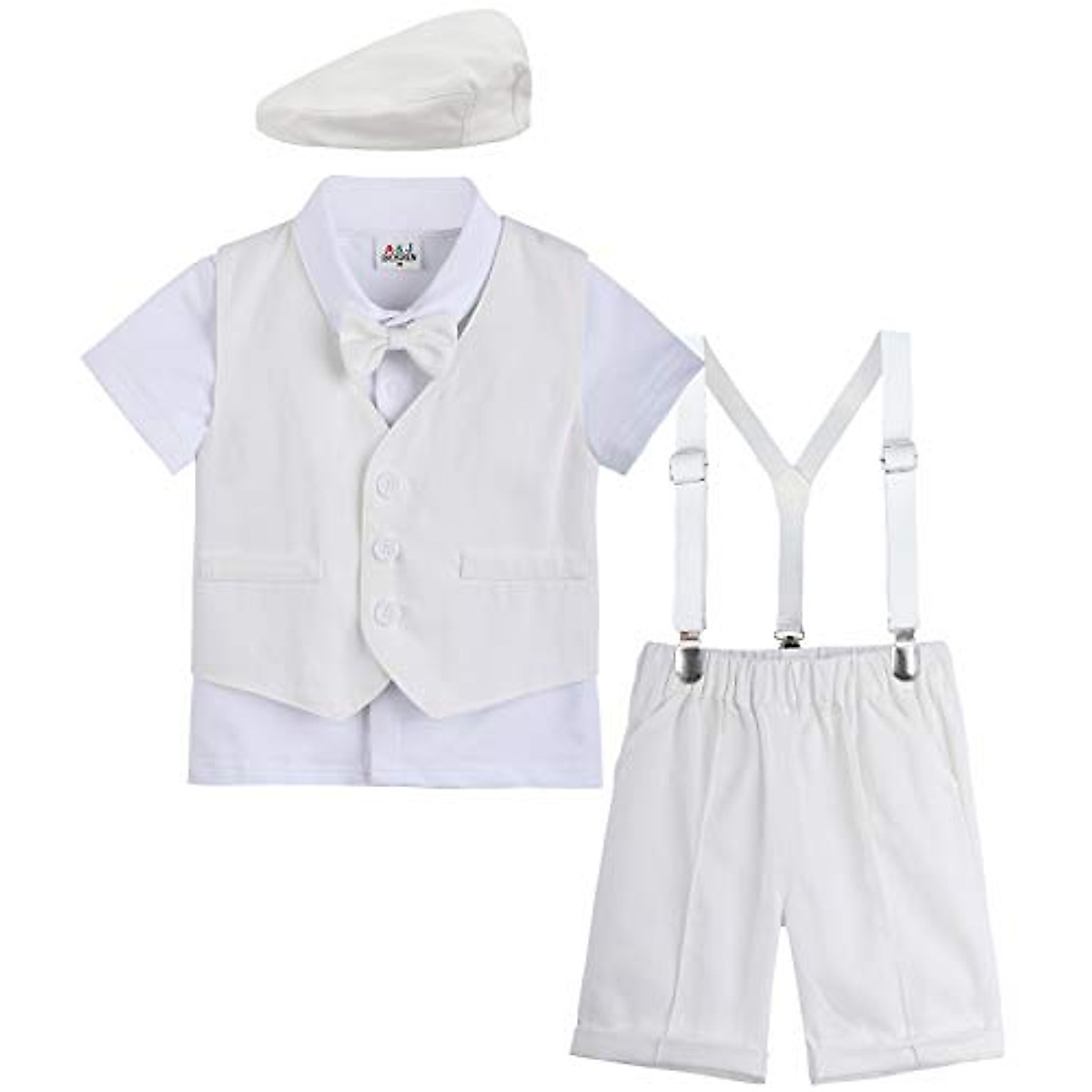 A&J DESIGN Baby Boy Baptism Outfits Toddler Christening Suits Wedding Ring Bearer Formal Suspenders Dress Clothes with Hat Ivory 3T