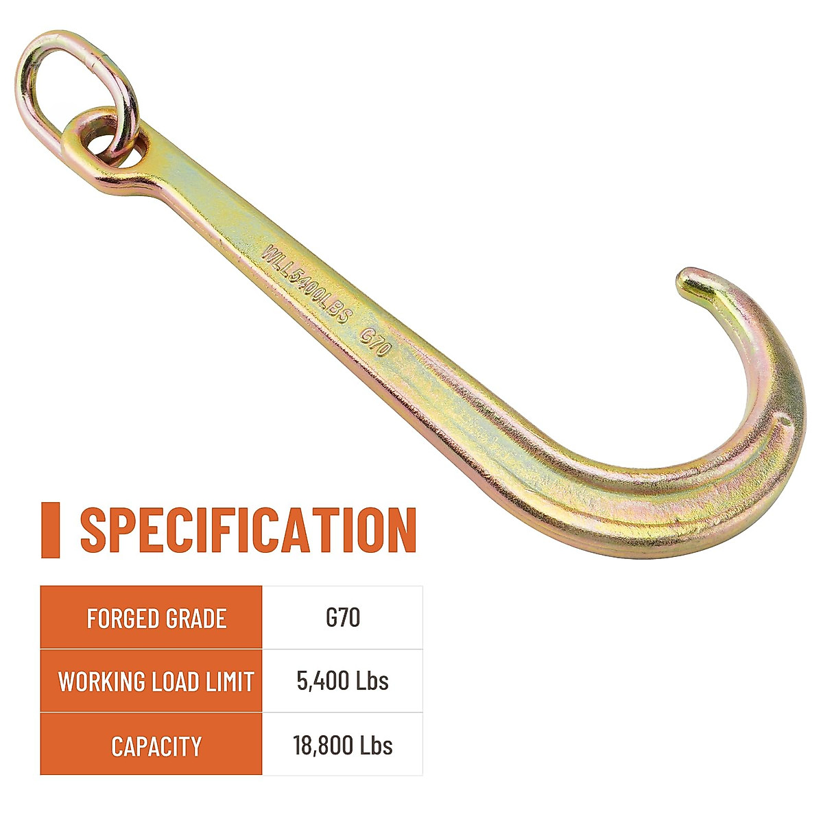 SPARKWHIZ 15 Inch J Tow Hook Heavy Duty Grade G70 5,400 lbs, Axle Strap Wrecker Roll Back Clevis, 2 Pack