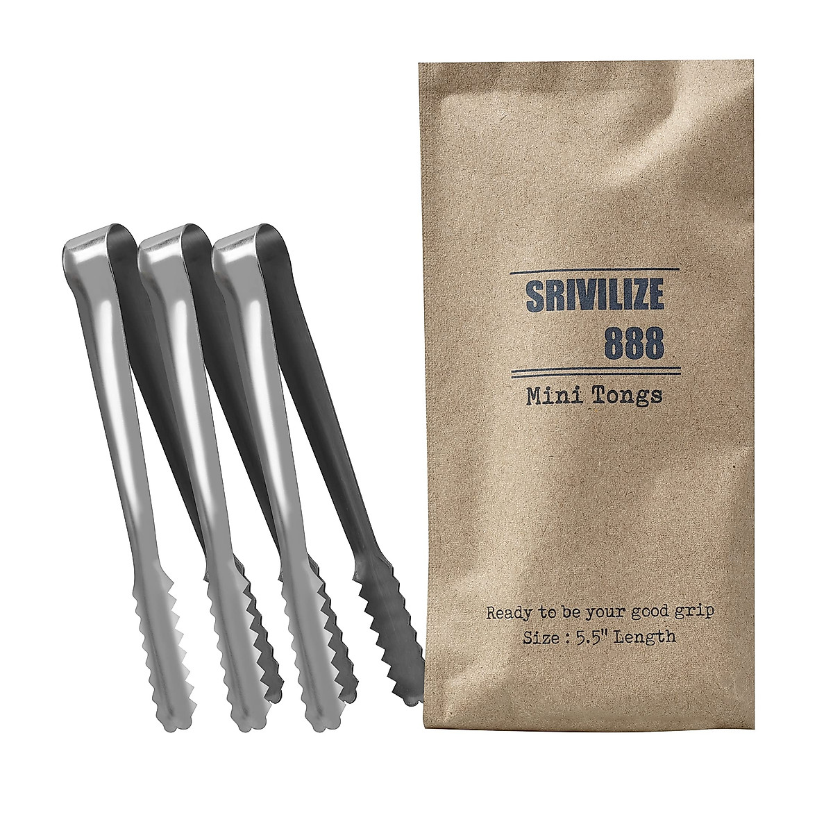 SRIVILIZE888 Mini Appetizer Tongs, Set of 3, Metal Serving Ice Sugar Dessert Stainless Steel Tiny Tong Kitchen Utensils
