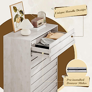 Albott Farmhouse 5 Drawers Dresser, Wood Rustic Chest of Drawers for Bedroom, Tall Dressers Organizer with Hidden Handles for Living Room, Hallway, Entryway, Distressed White