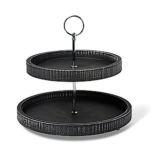 2-Tier Tray - Antique Decorative Table Centerpiece with Handle - Cupcake Tower Wedding Home Decor - Modern Food Presentation Server - Two Vintage Wooden Shelves - Farmhouse Kitchen Decoration