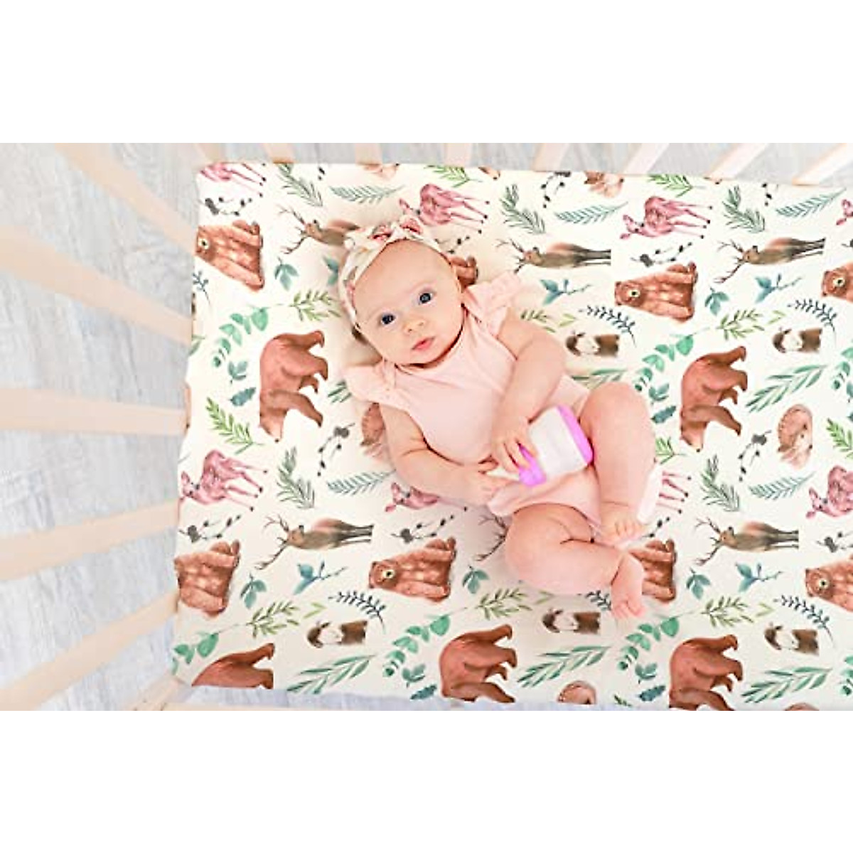 4 Pack N Play Sheets Woodland Forest Animals Wood Neutral Unisex Fitted Baby N Play Sheets Fitted for Standard Pack and Plays and Mini Cribs Set for Baby Boys or Girls