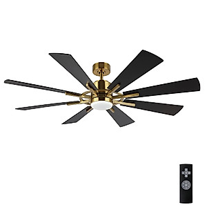 WINGBO 60" DC Ceiling Fan with Lights and Remote Control, Gold and Black Ceiling Fan, 8 Plywood Blades, 6-Speed Reversible DC Motor, Modern Ceiling Fan Indoor for Kitchen Bedroom Living Room
