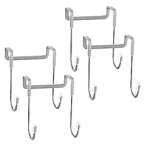 Envibe Shower Door Hooks, Cabinet Hooks, Shower Squeegee Hooks, Towel Hooks for Bathroom Frameless Glass Shower Door (Only for Doors up to 0.78" Thick, Please Measure Before Purchase). 4 Pack, Silver