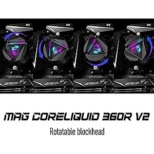 MSI MAG CoreLiquid 360R V2 - AIO ARGB CPU Liquid Cooler - Rotating Cap Design - LGA 1700 Ready - 360mm Radiator - Triple 120mm RGB PWM Fans