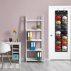 Fixwal Baseball Hat Rack, 16 Pocket Over The Door Cap Organizer Cap Hat Holder Hanger For Closet With Large Clear Pockets & 2 Hooks, Hat Storage to Protect and Display, Black