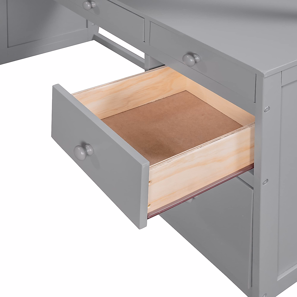 CITYLIGHT Full Loft Bed with Desk and Shelves,Wooden Full Size Loft Bed with Desk and Storage Drawers, Space Saving Loft Bed Full for Kids Girls Boys (Full,Grey)