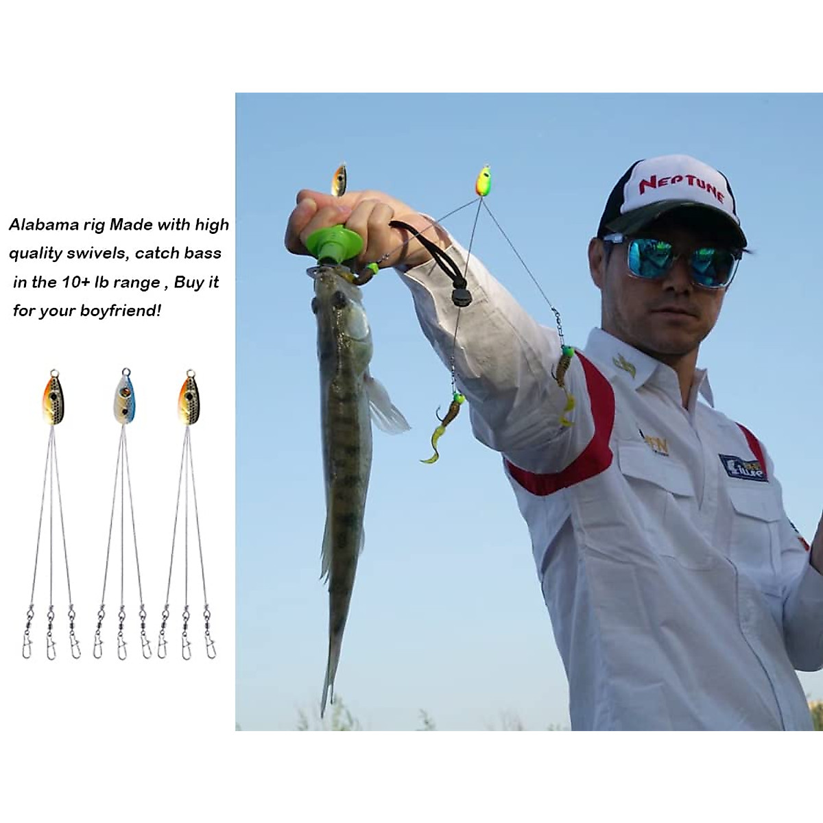 HCHinn Alabama Rig for Bass Striper Fishing 3 Arms Umbrella A-Rig Fishing Lure Kit for Trout Perch Walleye Freshwater/Saltwater Boat Trolling and More