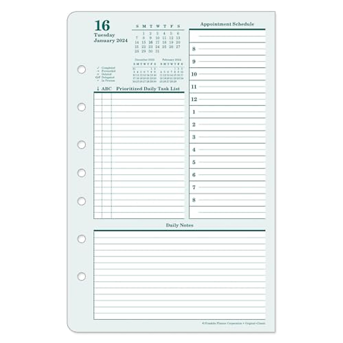 FranklinCovey - Original One Page Per Day Ring-Bound Planner (Classic, Jan 2024 - Dec 2024)
