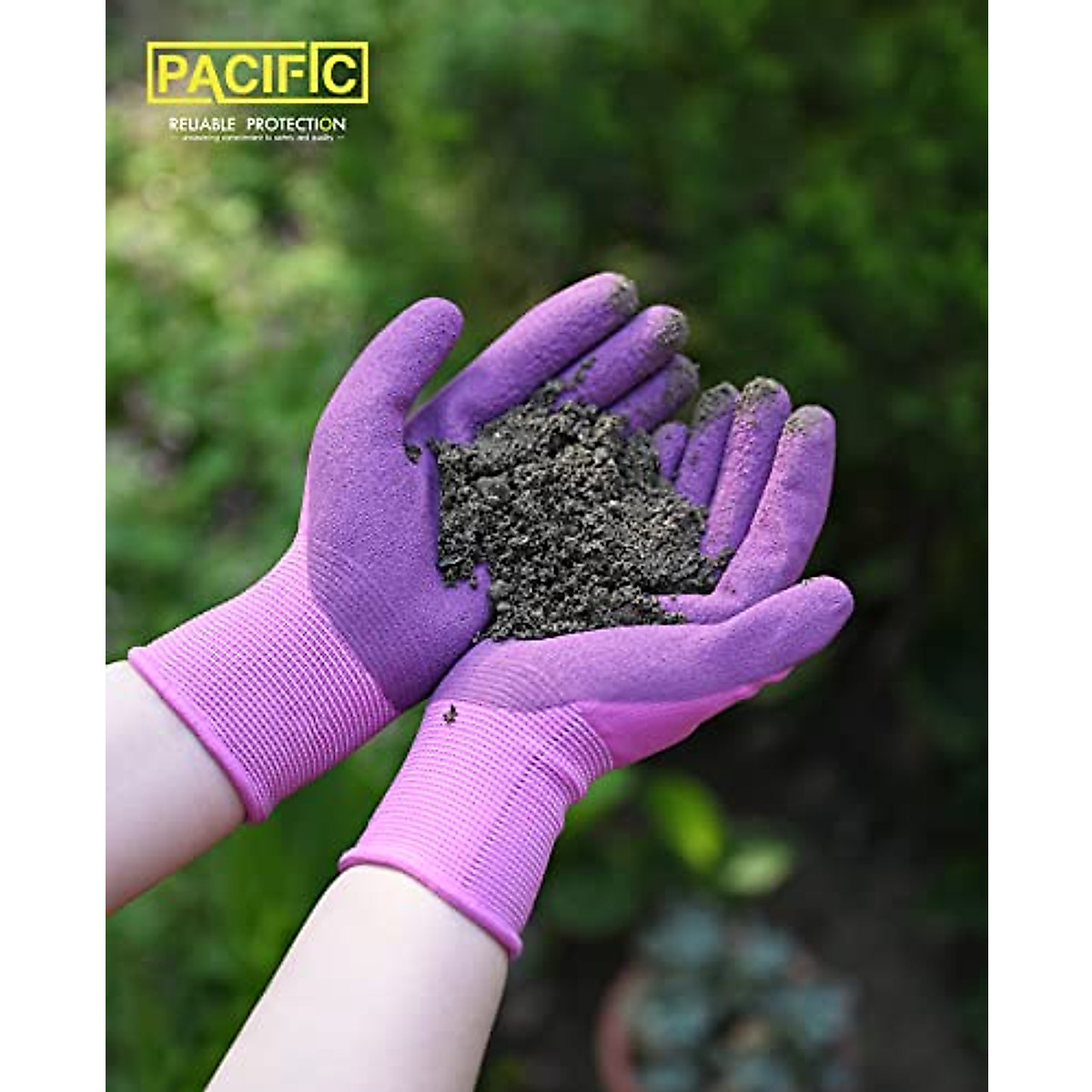 PACIFIC PPE 6 Pairs Gardening Gloves for women and Ladies, Rubber Coated Garden Gloves, Outdoor Protective Work Gloves, Medium Size fits Most, Purple & Yellow & Red
