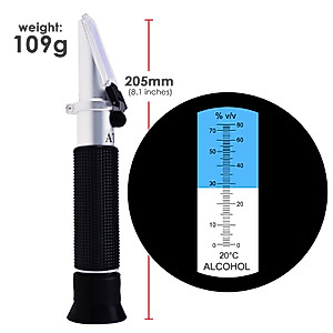 Alcohol Refractometer with ATC 0~80% VOL Volume, Optical Handheld Concentration Tester Meter for Distilled Beverages Making Homebrew