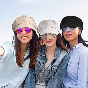 3 Pieces Women Newsboy Cap Winter Beret Cap Cabbie Painter Hat 8 Panel Vintage Octagonal Visor Hats (Black, Beige, Gray)