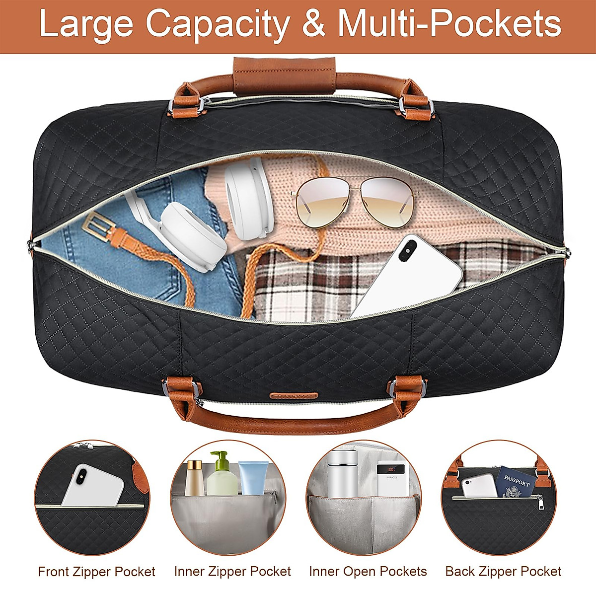 Weekender Bag for Women, Travel Duffel Bag Carry On Overnight Bag with Shoe Compartment Large Nylon Travel Weekend Tote Bag