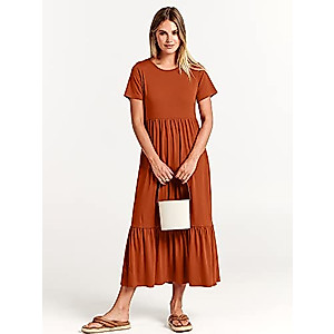 ANRABESS Women's Summer Casual Short Sleeve Crewneck Swing Dress Casual Flowy Tiered Maxi Beach Dress with Pockets 727zongse-S