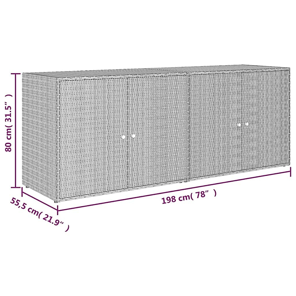 CHARMMA Outdoor Storage Cabinet Poly Rattan Garden Storage Shed with 4 Doors and Large Storage Compartment Weather Resistant Outdoor Storage Cabinet for Garden,Patio,Balcony Black 78"x21.9"x31.5"