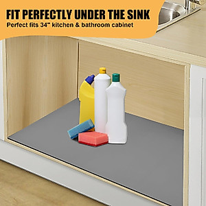 Under Sink Mat for Kitchen Super Absorbent, Quick Dry Kitchen Bathroom Cabinet Mat, 34" X 22" Or Smaller Cut to Fit Under Sink Drip Tray, Under Sink Liner Easy to Clean- Light Grey