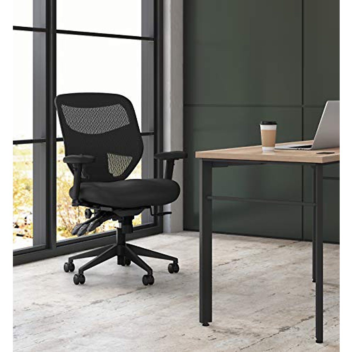 HON Prominent Mesh High-Back Task Chair, with Seat Glide and Height-and Width-Adjustable Arms, Asynchronous Control, Black