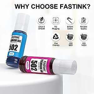 Fastink Compatible T502 502 Refill Ink Bottle Kit for ET-2760 ET-2750 ET-3750 ET-4760 ET-4750 ET-3760 ET-15000 ET-3710 ET-3700 ET-2700 ST-2000 ST-3000 ET-2803 Printer, 5-Bottle