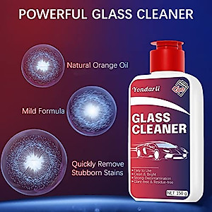 Car Glass Cleaner with Sponge, Car Glass Oil Film Cleaner, Water Spot Remover, Glass Cleaner for Auto and Home Eliminates Coatings, Bird Droppings, and More to Polish and Restore Glass to Clear (150g)