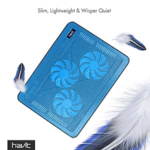 Havit HV-F2056 15.6-17 Inch Laptop Cooler Cooling Pad - Slim Portable USB Powered (3 Fans) (Blue)