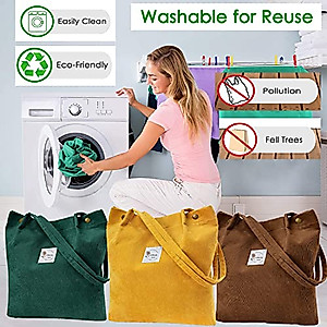 Thicken Corduroy Totes Bag Large Capacity Handbags Shoulder Bags Cord Tote Bag for Women Casual Bag for Work School Daily (Beige-CF)