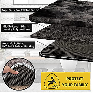 Bathroom Rugs Sets 3 Piece, Bath mats, Contour Mat and Toilet Seat Cover, Non-Slip Soft Thickness Faux Fur Rabbit Water Absorbent Shower Carpet Rug with PVC Point Rubber Backing, Machine Washable