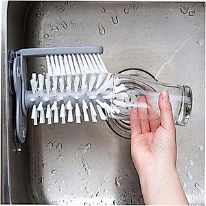 Efficient Glassware Cleaner with Double-Sided Brush & Suction Cup Base - Ideal for Mugs Cups Jugs Decanters & Bottles - Standing Brush Scrubber for Sparkling Clean Surfaces