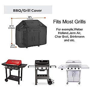 Grill Cover 58-inch, Waterproof Gas Grill Cover, Outdoor BBQ Cover for Weber Char-Broil Brinkmann, Fade & UV-Resistant, Weather-Resistant