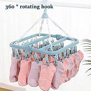 ZHOSXRC Clip and Drip Hanger,Clothes Hanger Drying Rack,32 Clips Plastic Hanging Drying Rack,Sock Hangers Windproof Clip and Drip Hanger for Drying Socks, Bras, Towel, Underwear, Baby Clothes