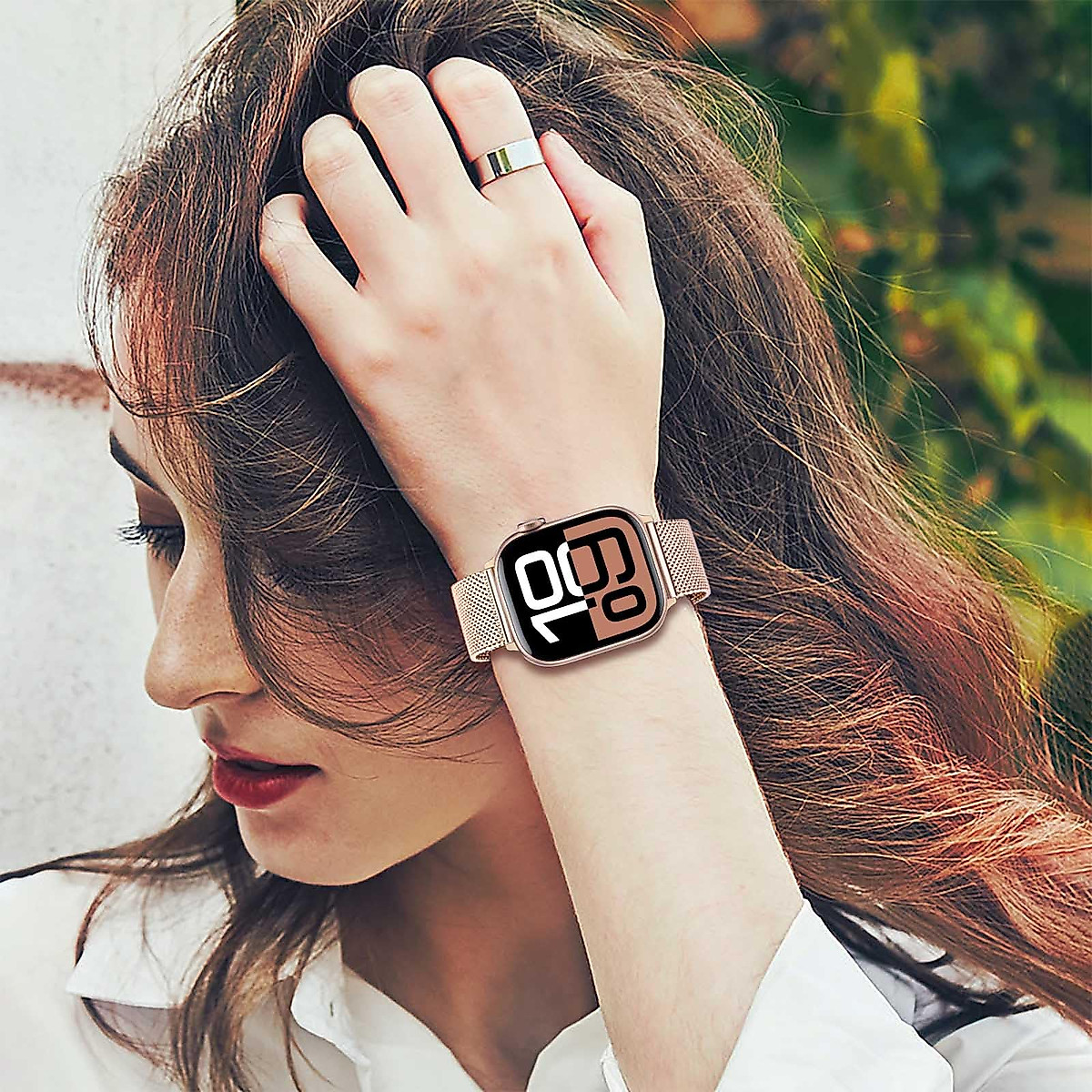 TRUMiRR Rose Gold Band for Apple Watch Series 10 42mm / 9 8 7 41mm Women, Mesh Stainless Steel Watchband Feminine Strap Replacement for iWatch SE Series 6 5 4 3 2 1 38mm 40mm