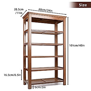 PETKABOO Shoe Rack 5 Tier Entryway Bamboo Shelf Organizer Storage with Large Table Surface for Entryway Living Room Closet Tall Bamboo Shoe Rack (24" L,Brown)