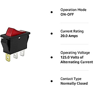 15A-20A Red Lighted Rocker Switch 3 Prong ON/Off （with Neon Lamp) for Electric Fireplaces, FMI Desa,Electric Fire Place, Grinder, Surge Protector, Delta Sander