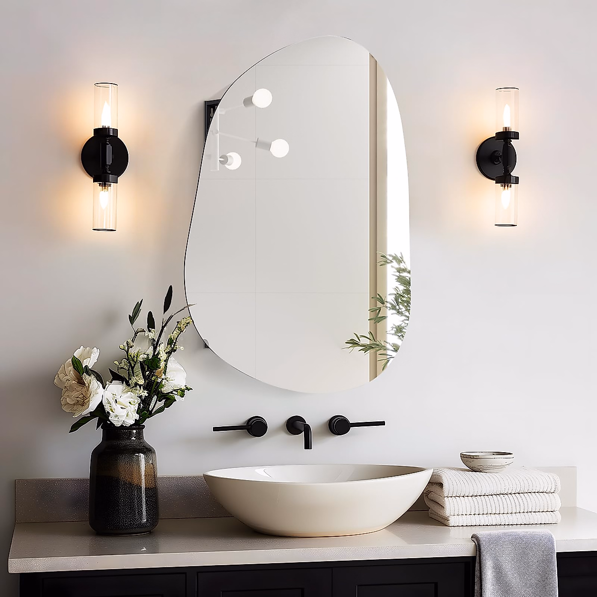 WallBeyond Bathroom Medicine Cabinet with Mirror, 22x30 Inch Black Irregular Storage Mirror with Aluminum Alloy Metal Framed, Modern Medicine Cabinet with Storage