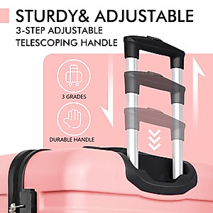 AnyZip Luggage Sets 3 Piece PC ABS Hardside Lightweight Suitcase with 4 Universal Wheels TSA Lock Carry On 20 24 28 Inch Pink