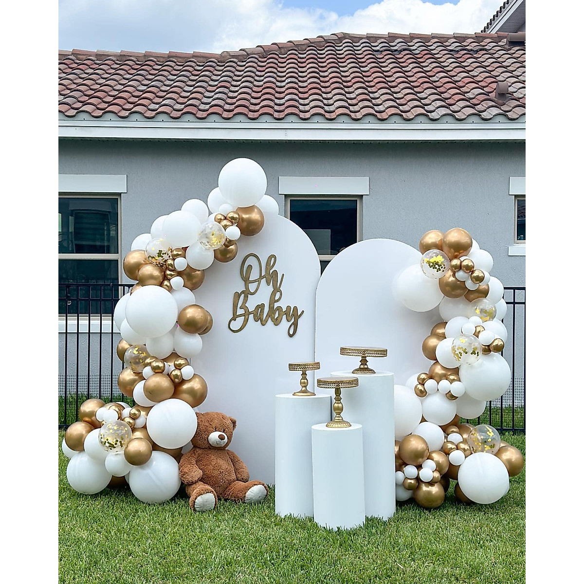 White and Gold Confetti Latex Balloons, 50 Pack 12 inch gold and white Party Balloons with Ribbons for Birthday Graduation Wedding Bridal Shower Party Decoration