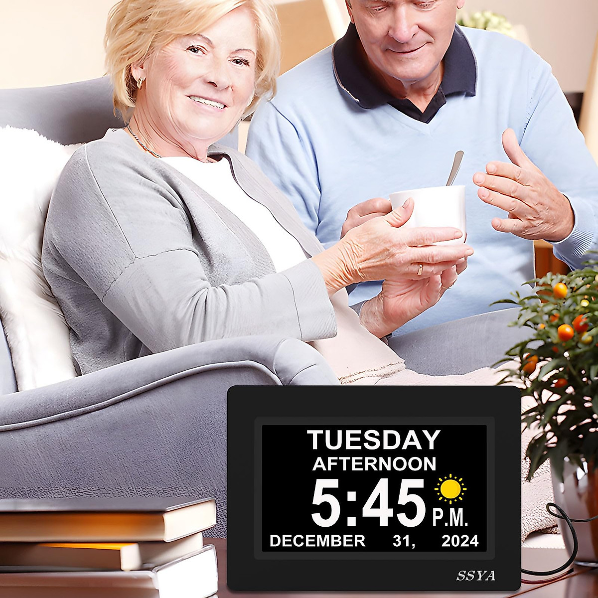 [Newest Version] 7 Inch Day Clock - 12 Alarm Options, Level 5 Auto Dimmable Display,Extra Large Impaired Vision Digital Clock with Non-Abbreviated Day & Month Alarm Clock (7 inch)