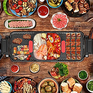 Barbecue Hot Pot 2 In 1, Indoor Korean BBQ, Dual Control Shabu Shabu, Hot Pot with Grill, Multifunction Smoke Free Stove Portable with Free Spoons, Brushes, Pliers, Strainer Scoops 110v.