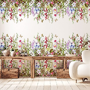 Outus Flower Wall Decals Large Flower Clusters Butterfly Greenery Wall Sticker Removable Peel and Stick Art Murals for Kids Room Nursery Classroom Bedroom Living Room Home(19.69 x 137.8 Inch)