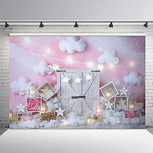 MEHOFOND Sweet Pink and White Cloud Photo Studio Backdrop Props Birthday Girl Baby Shower Party Decorations Twinkle Twinkle Little Stars Portrait Photography Background Banner for Cake Smash 7x5ft