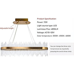 Chandelier,Crystal chandelier, Ceiling Chandelier Lamp, Modern Crystal Chandelier Oval Gold Crystal Pendant Light LED Chandelier Hanging Lighting Fixture Adjustable Height for Dining Room Kitchen Livi